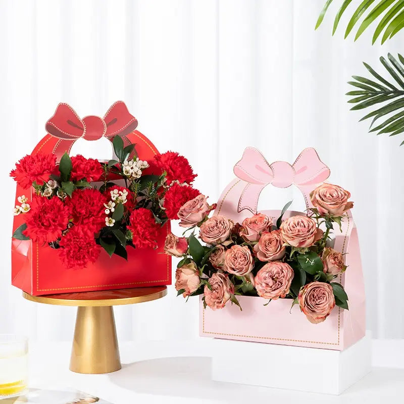 Portable Flower Box with Knot Handle Florist Rose Bouquet Packaging Bo ...